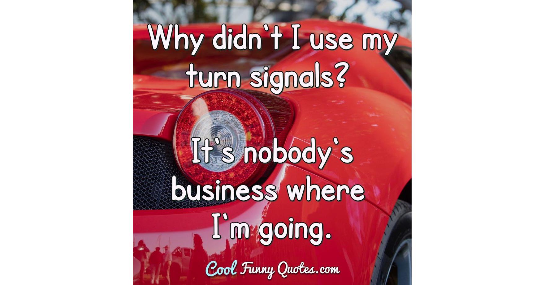 Why didn't I use my turn signals? It's nobody's business where I'm going.